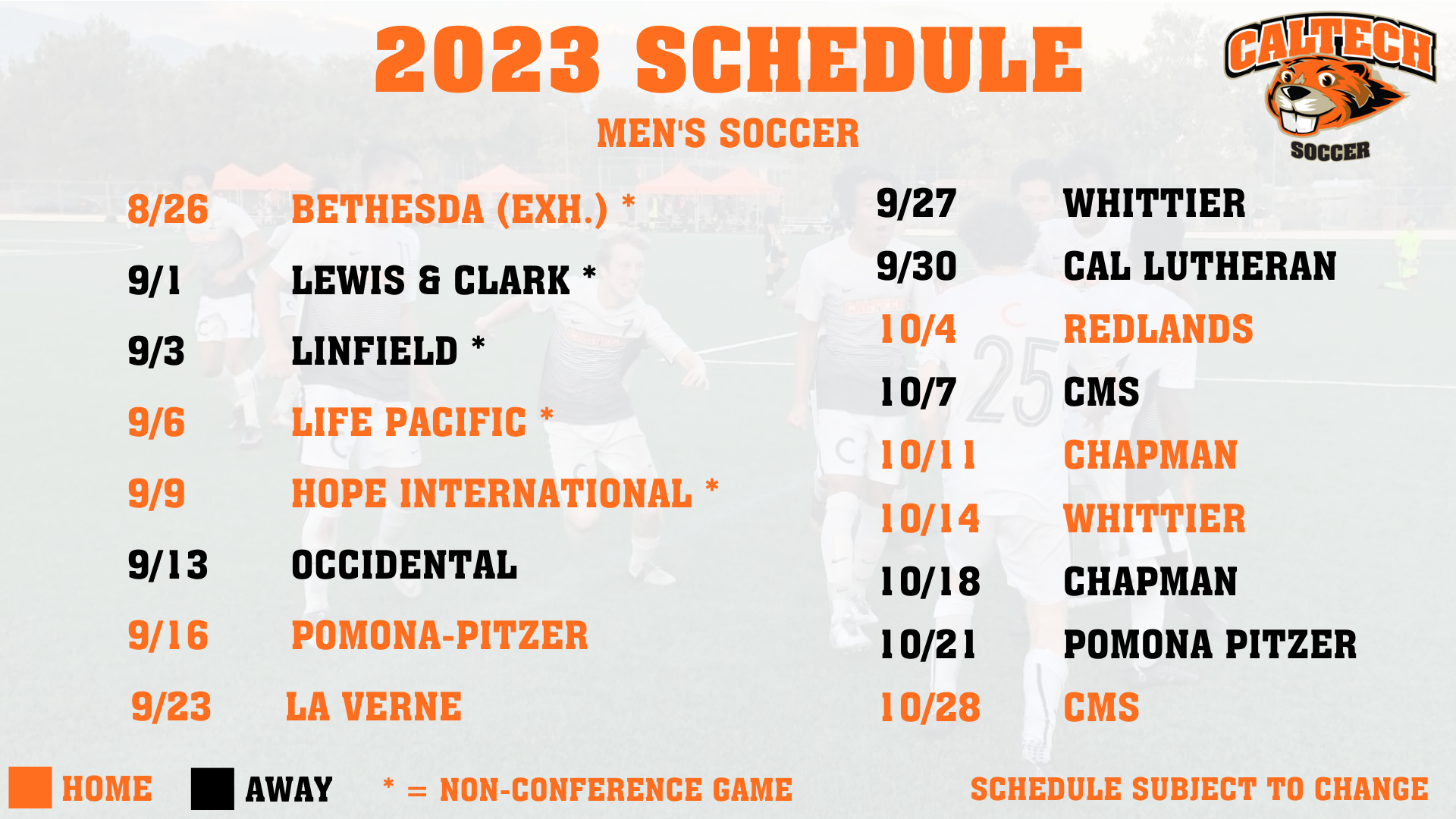 Men's Soccer Releases 2023 Schedule - California Institute of Technology