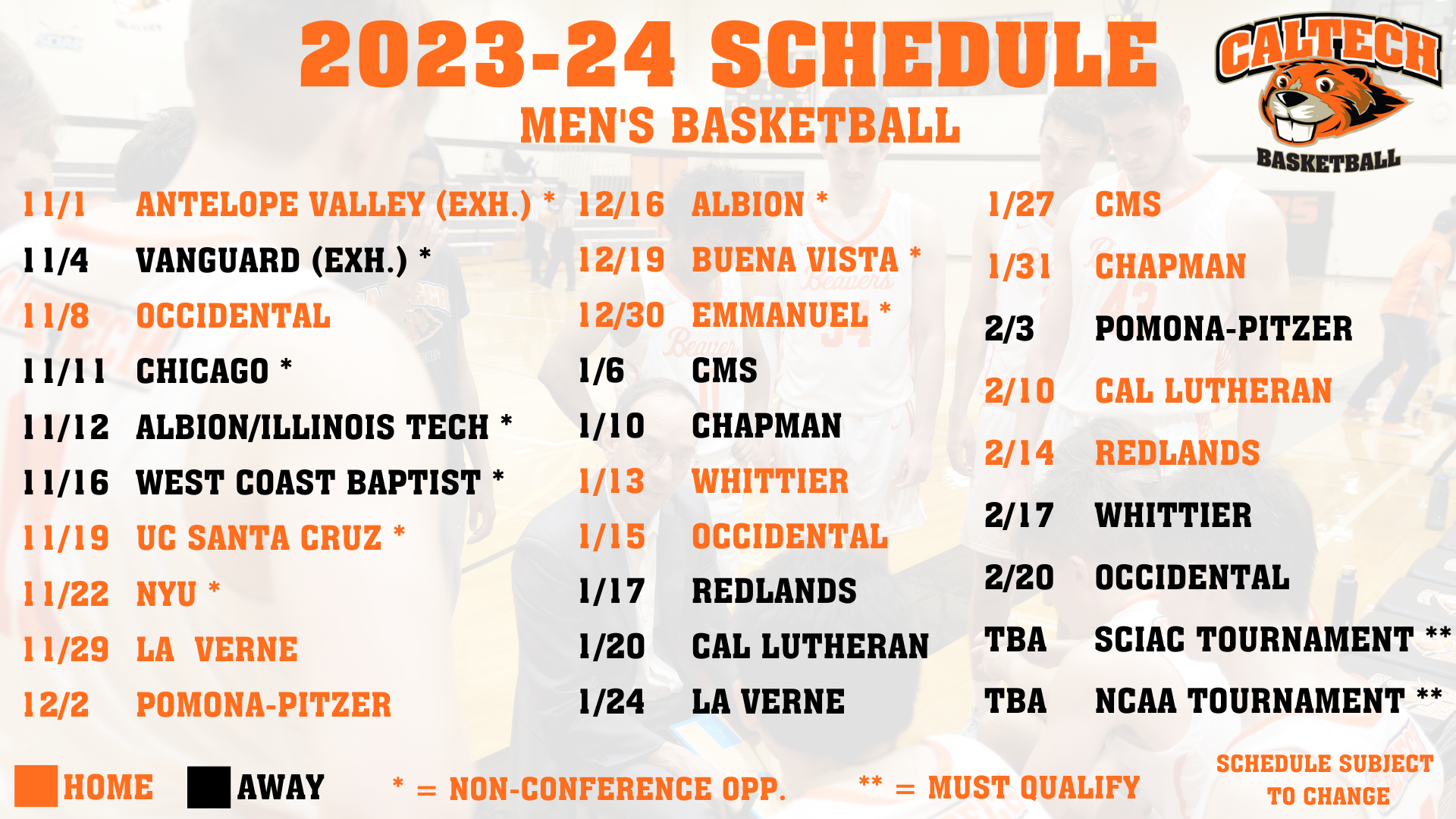 Men's Basketball Announces 2023-24 Schedule - California Institute of ...
