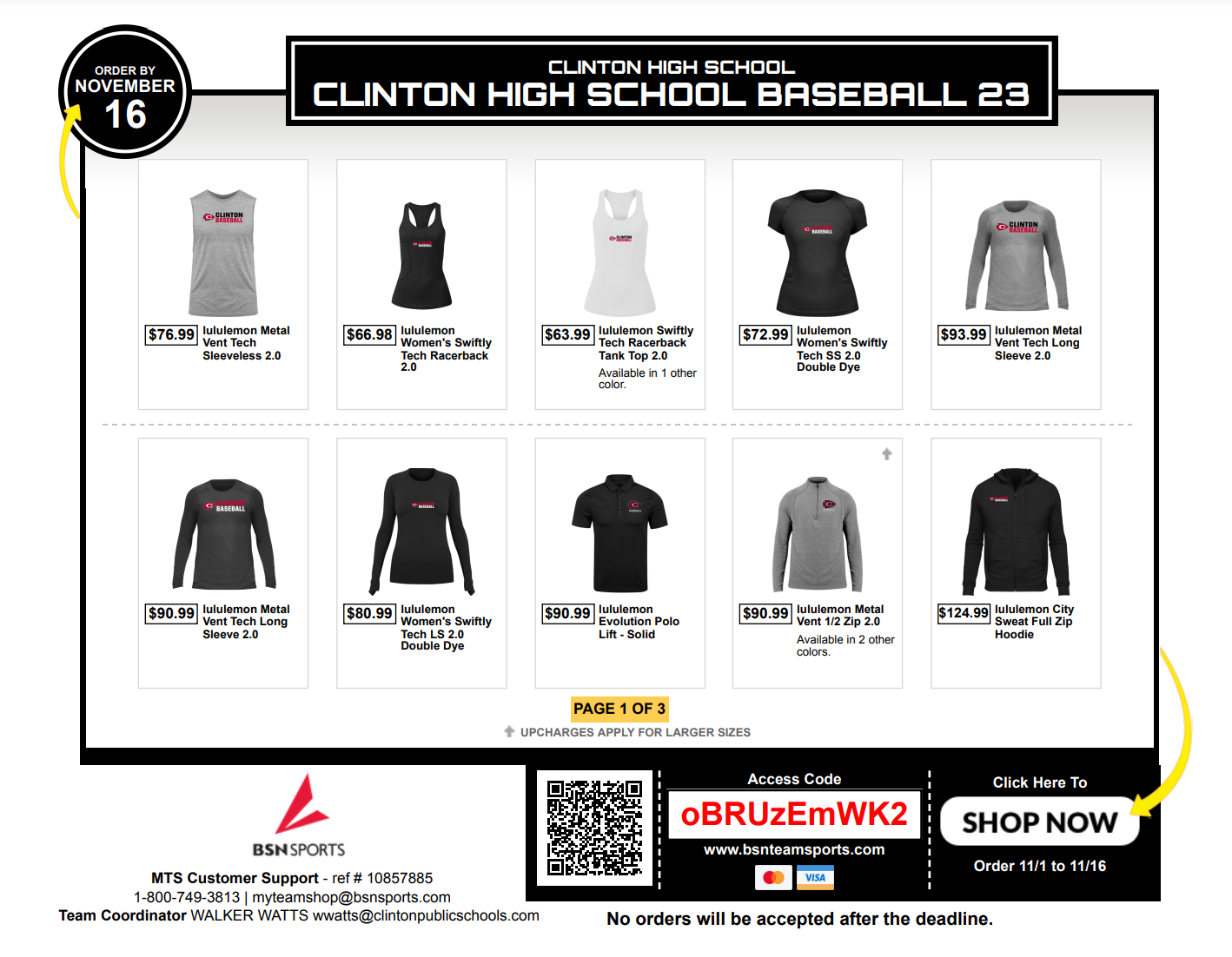Baseball Team Store Available Through November 16 - Clinton Public ...