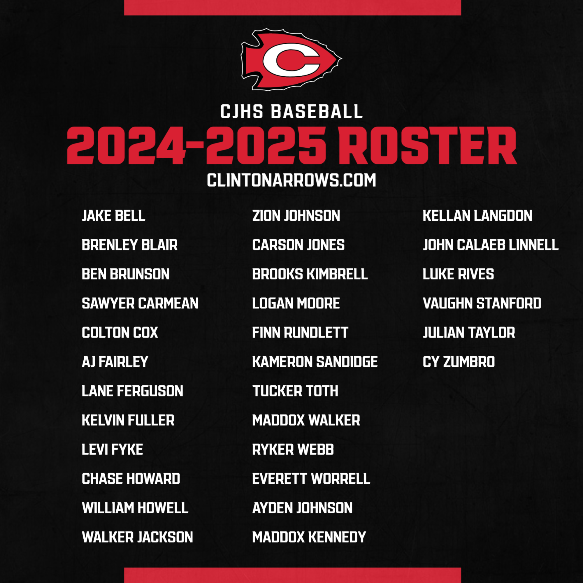 Baseball Announces Junior High Roster for 2024-2025 Season - Clinton ...