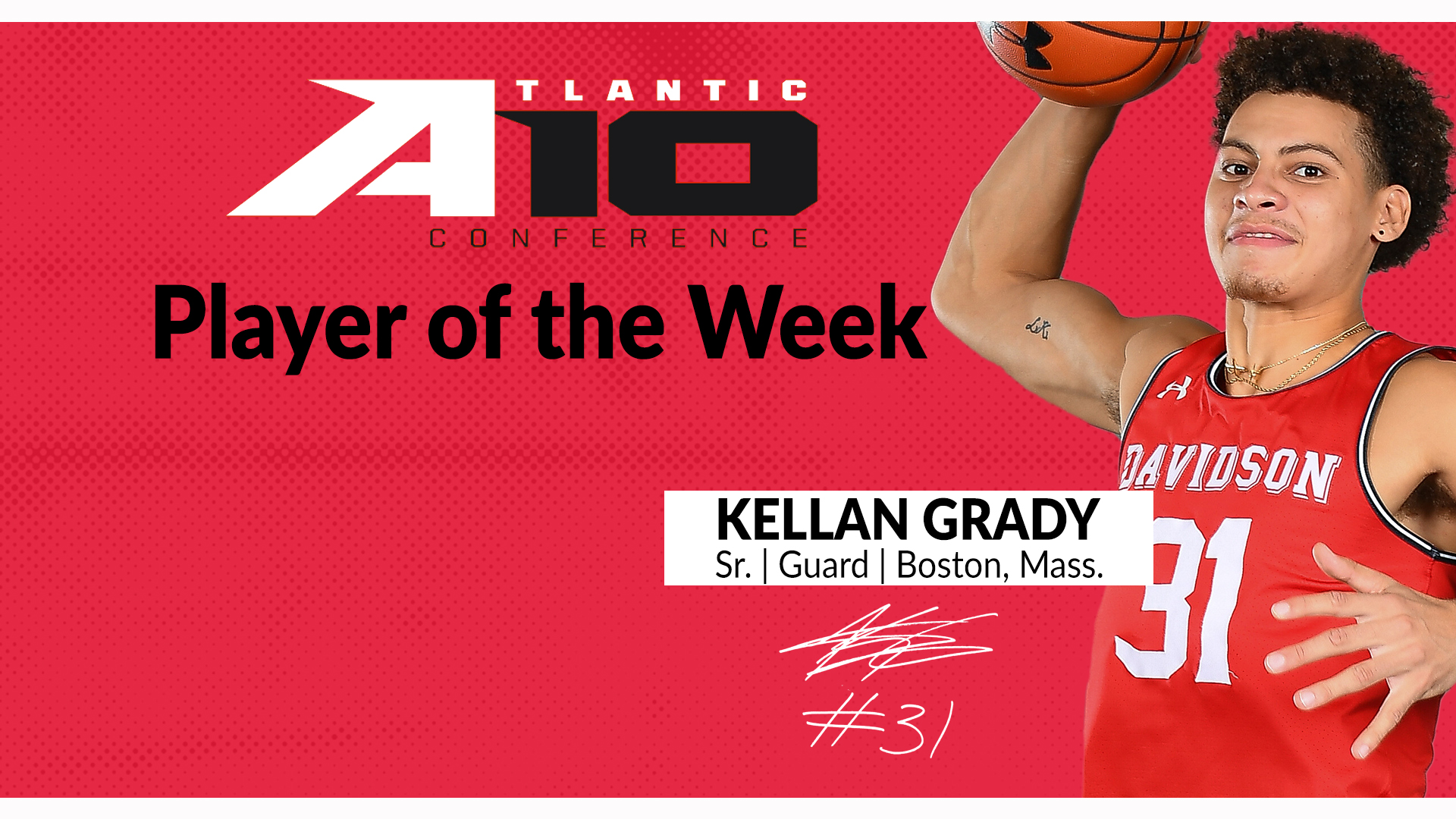 Grady Named Atlantic 10 Player of the Week - Davidson College Athletics