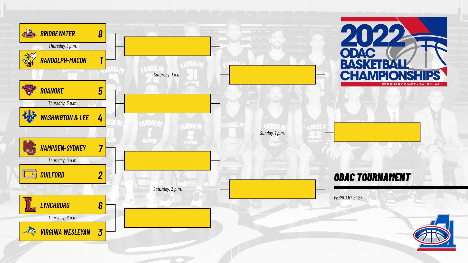 MBB ODAC Quarterfinals: #1 R-MC vs. #9 Bridgewater - Randolph-Macon College