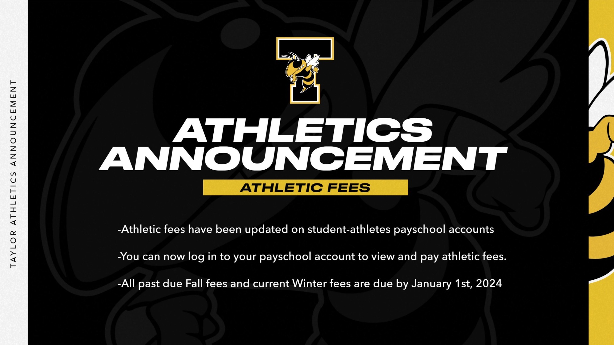 Announcement | Athletic Fees - Taylor Yellowjackets Athletics
