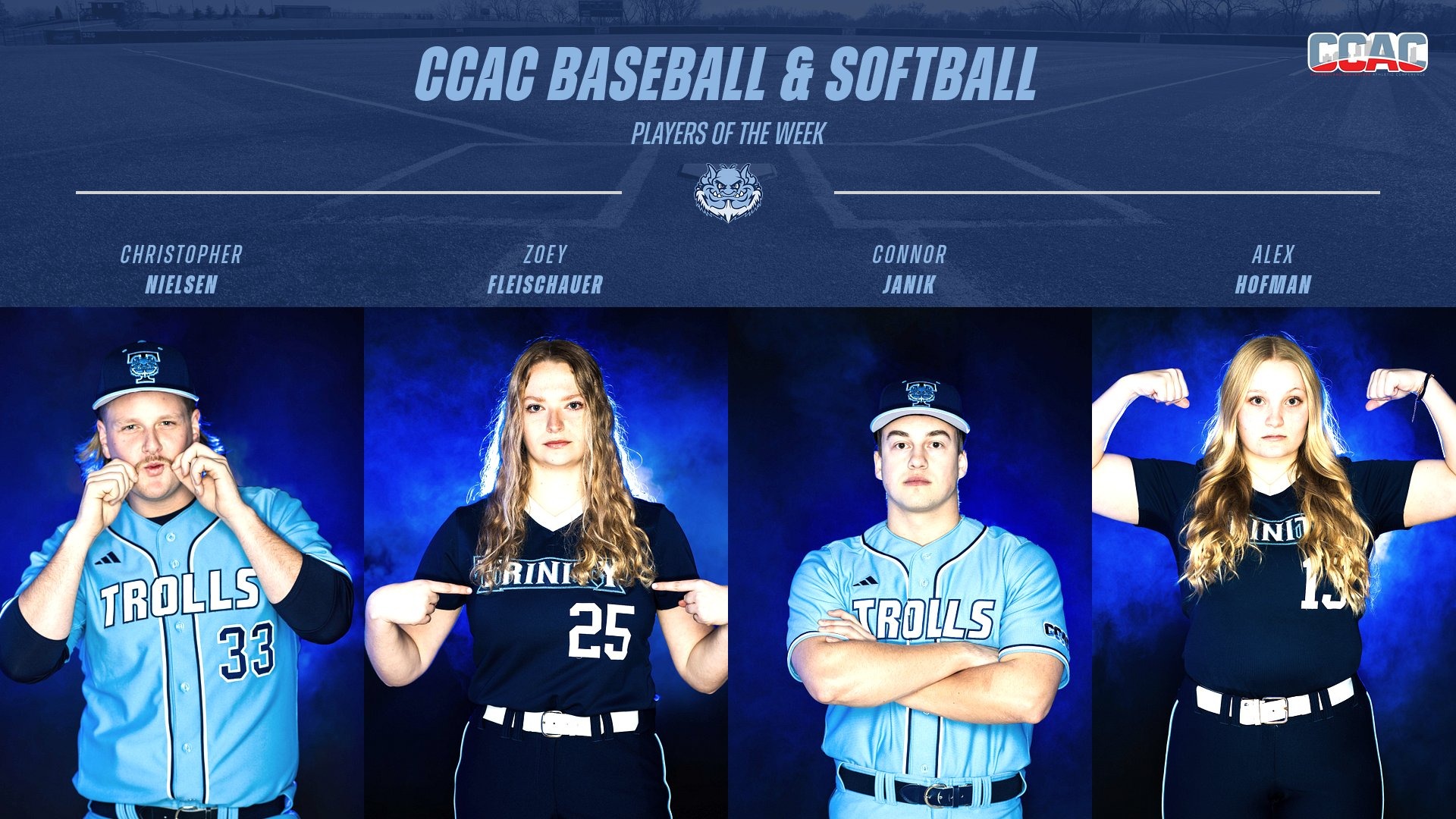 Trinity Baseball, Softball sweep CCAC Player of the Week awards ...